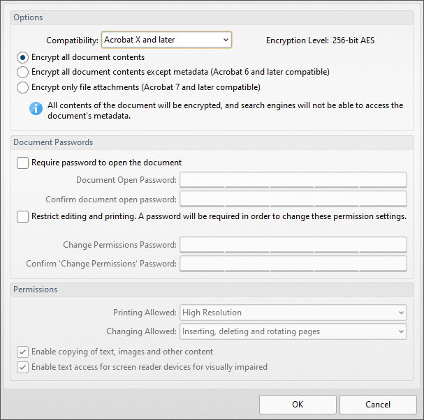 PDF-XChange Co Ltd :: Knowledge Base :: How do I Manage password security options in PDF-XChange